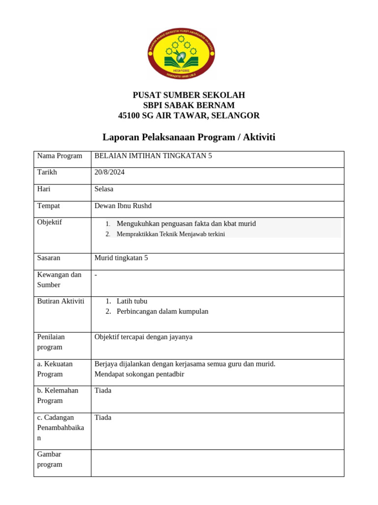 Laporan Belaian Imtihan | PDF