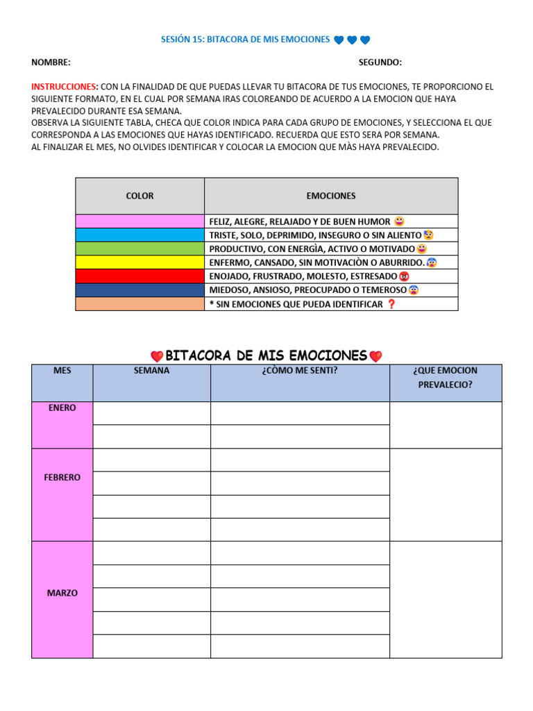 Bitacora de Emociones | PDF