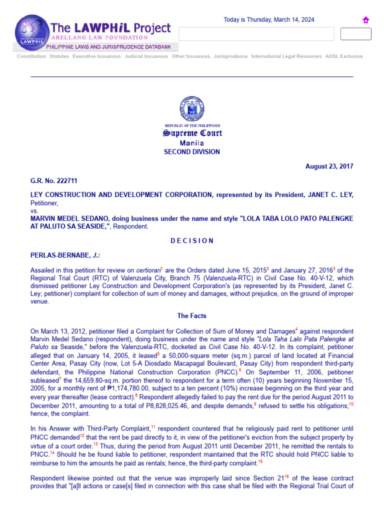 Ley Construction and Development Corp Vs Sedano, G R No 222711 | PDF