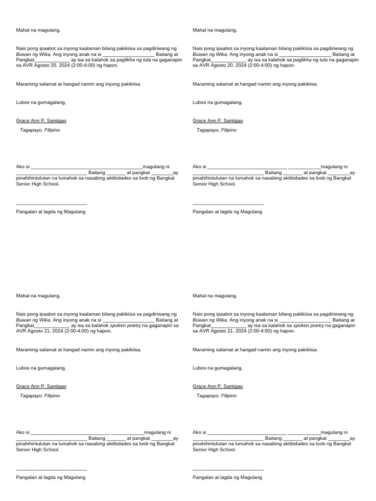 Panuntunan Sa Mga Patimpalak Sa Buwan NG Wika | PDF