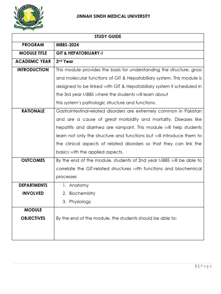 2024.01.03 Git & Hepatobiliary-I Module Study Guide - Mbbs 2y | PDF