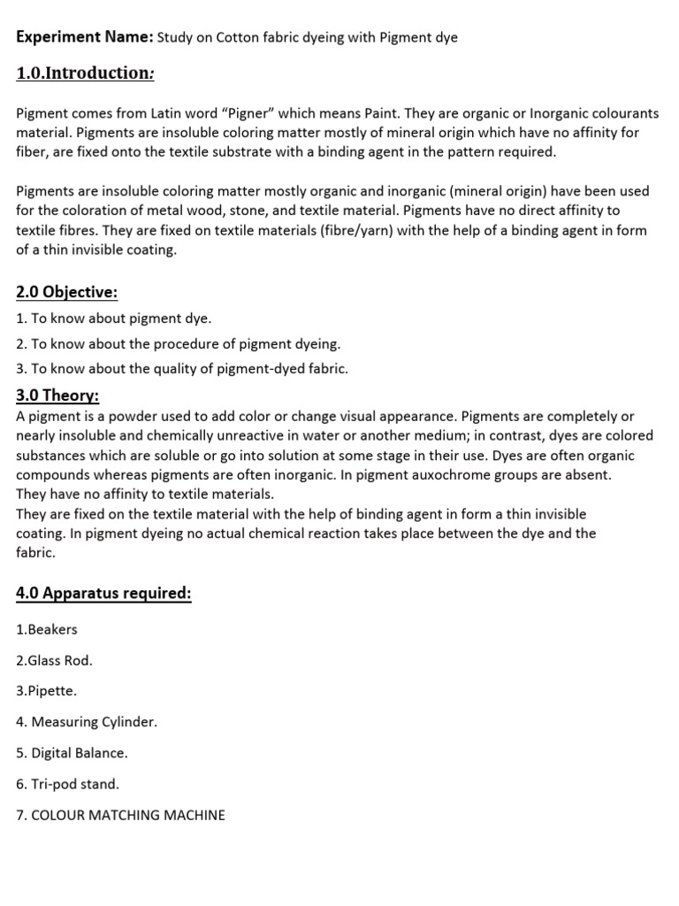 Cotton Fabric Dyeing With Pigment Dye Red | PDF