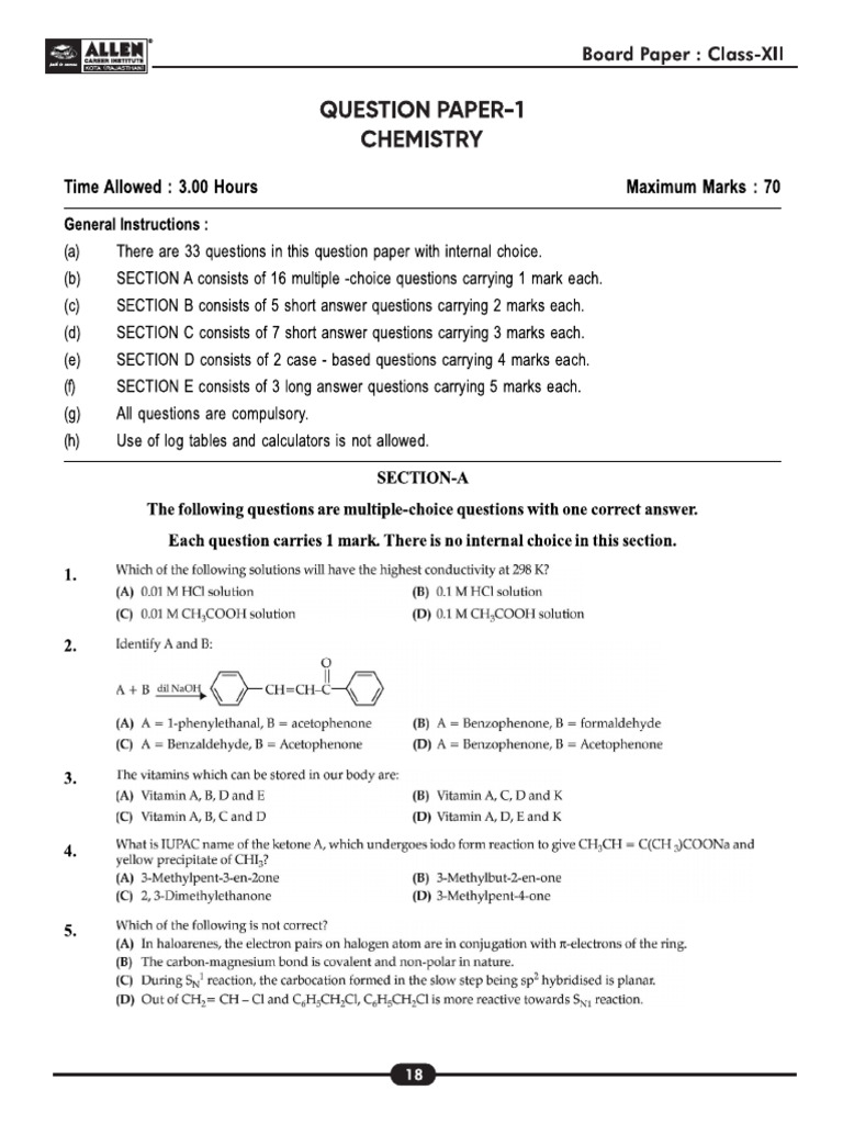 Class12 Chemistry Paper 1 | PDF