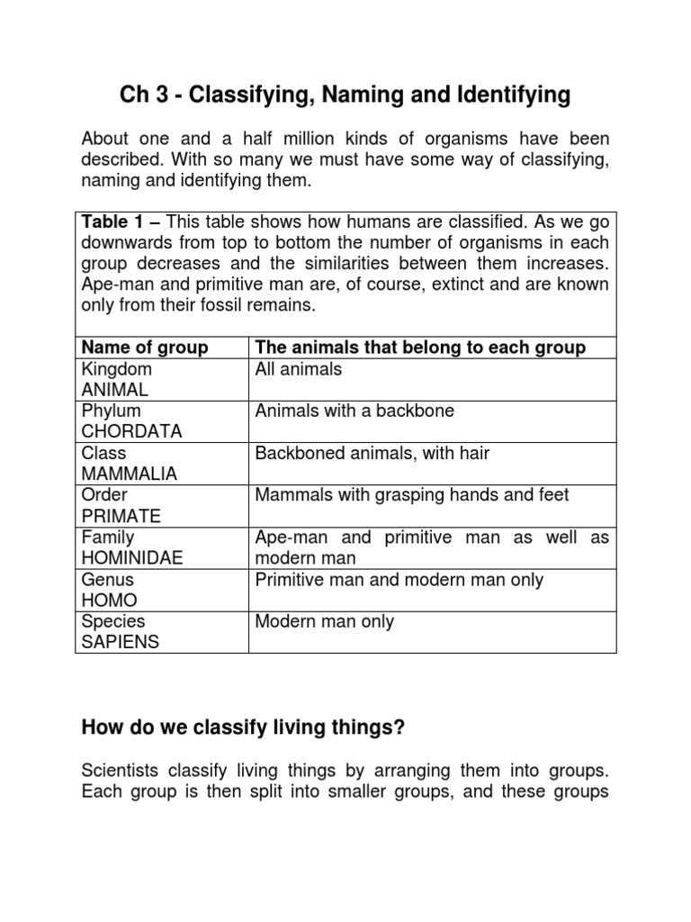 CH 03 - Classifying, Naming, and Identifying | PDF | Genus | Species