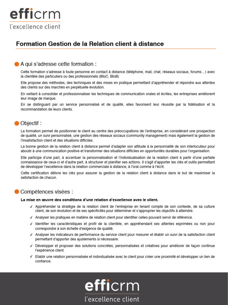 Fiche Formation Relation Client A Distance | PDF