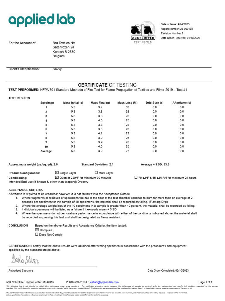 Certificate: of Testing | PDF