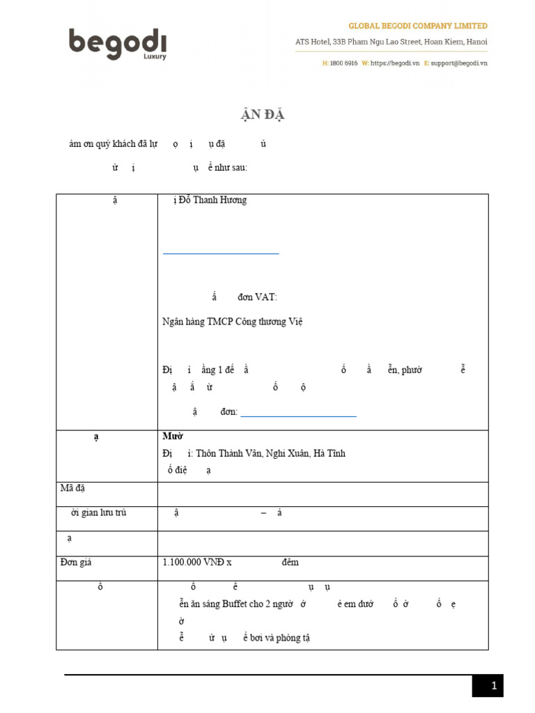 XÁC NHẬN ĐẶT PHÒNG - Ms Helena | PDF