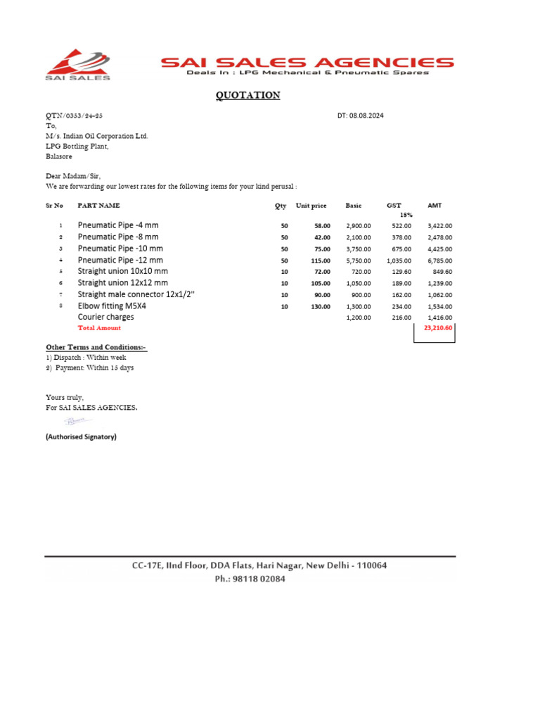 Quotations Pnumatic | PDF