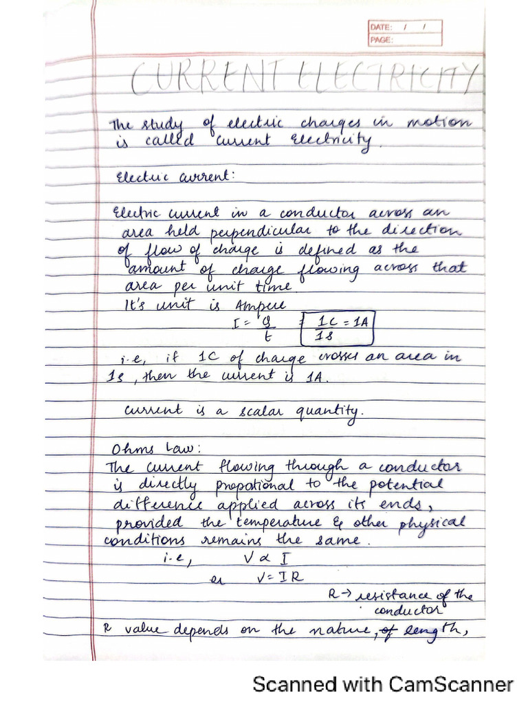 Current Electricity Notes | PDF