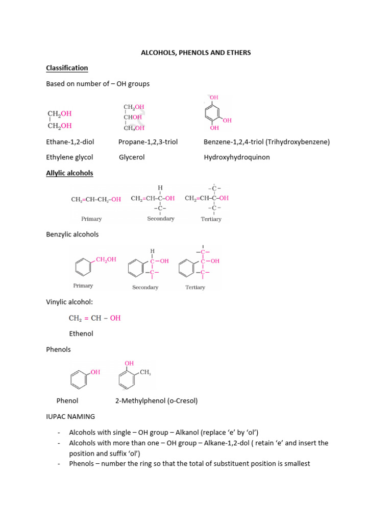 Alcohols and Phenols Notes | PDF