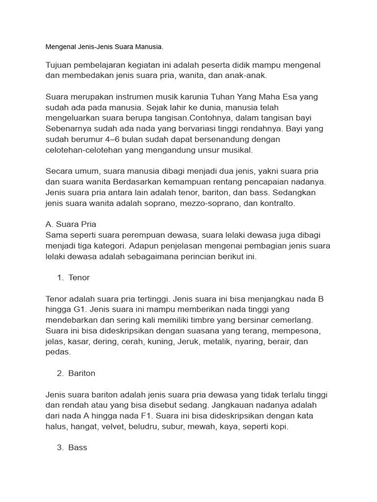 Jenis - Jenis Suara Manusia | PDF Jenis - Jenis Suara Manusia | PDF