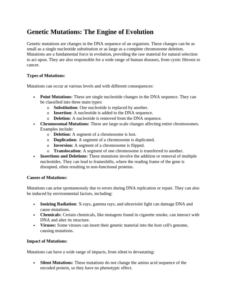 Genetic Mutations Notes | PDF