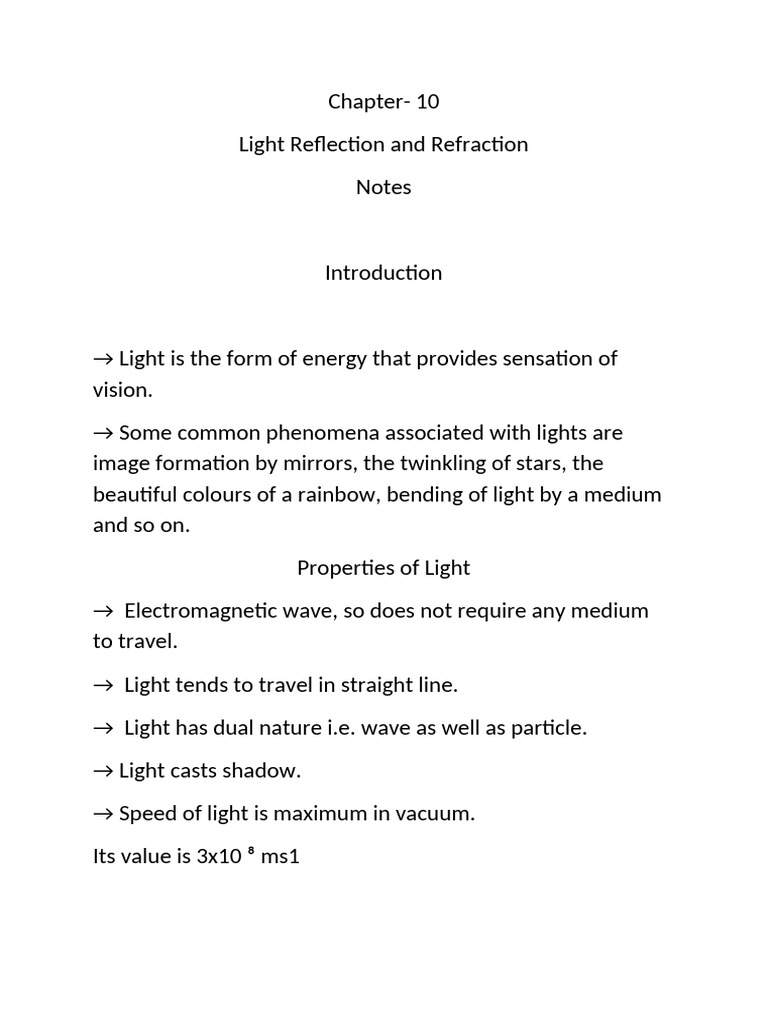 Light Reflection & Refraction Basics | PDF | Reflection (Physics) | Mirror