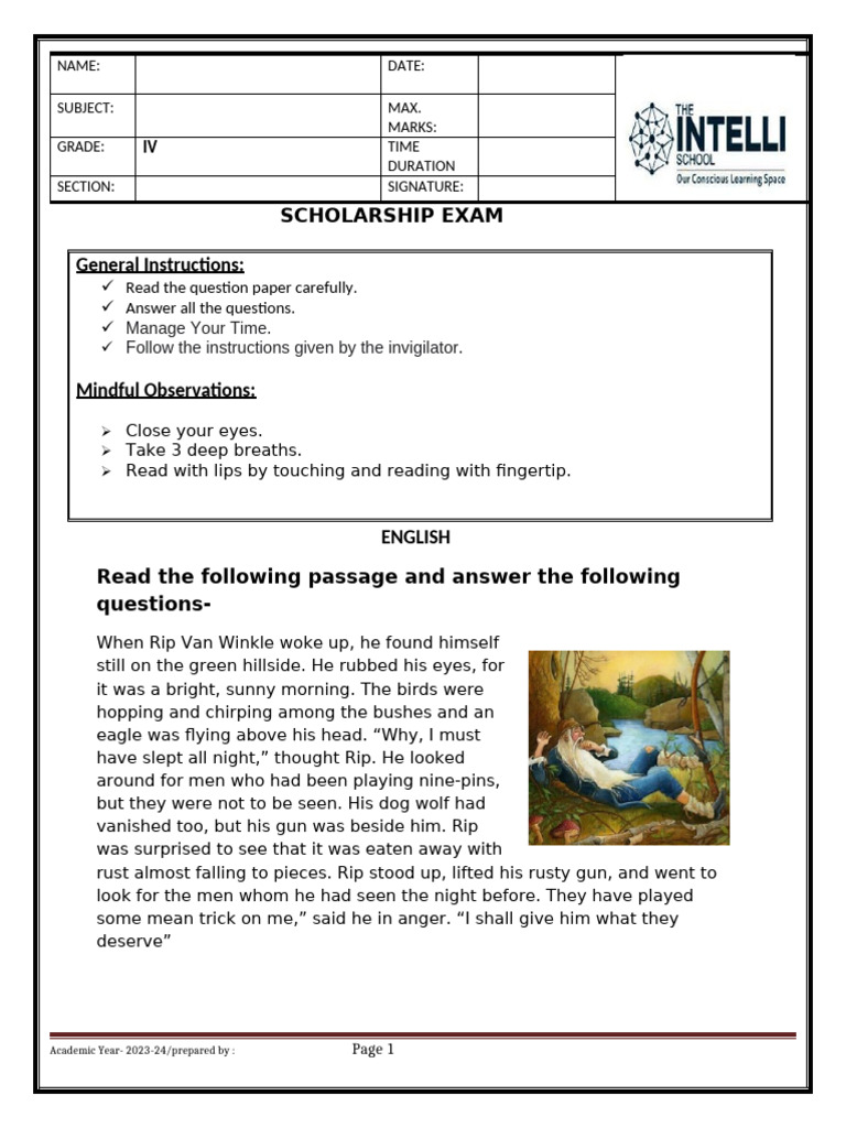 Scholarship Exam Paper | PDF