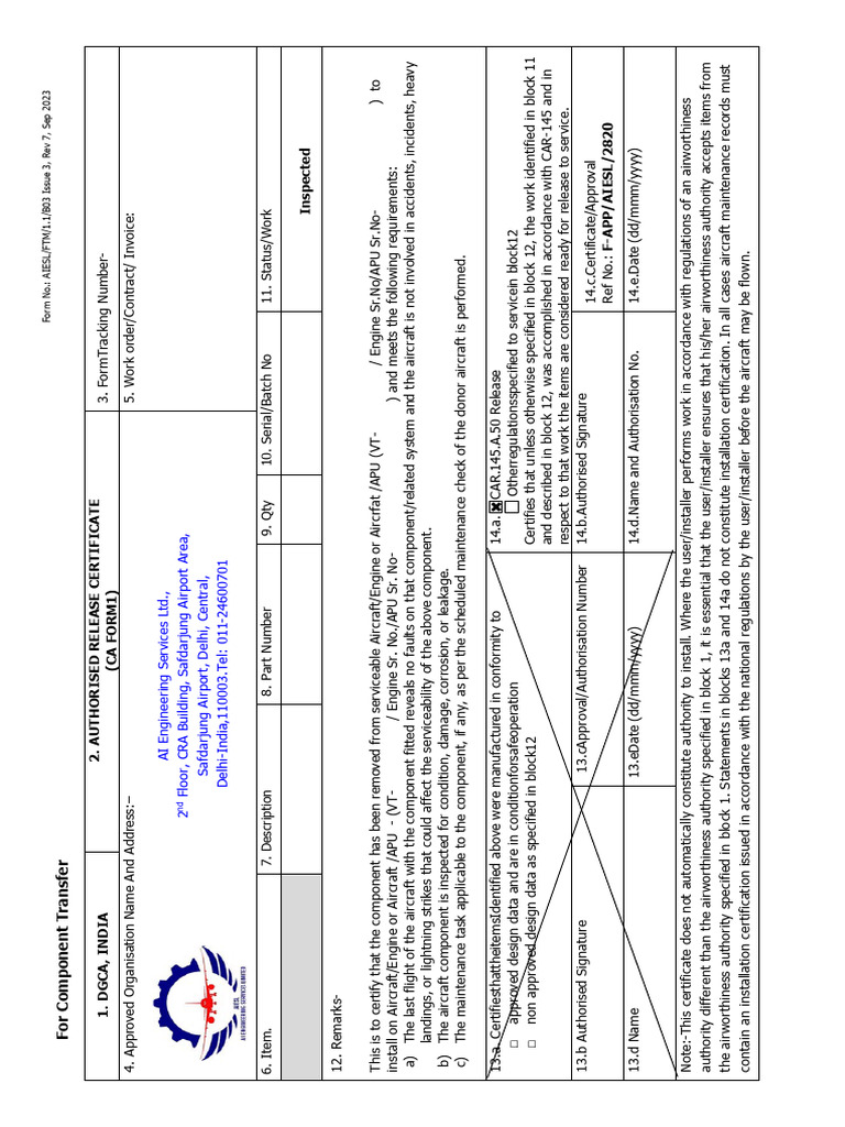 Ca Form 1 For TC | PDF