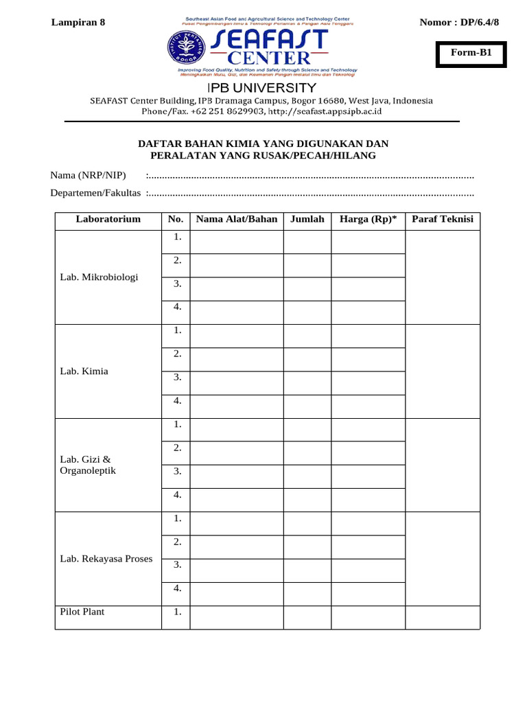 DP 6.4-8 Form B1 Surat Keterangan Bebas Lab Masing-Masing Lab | PDF