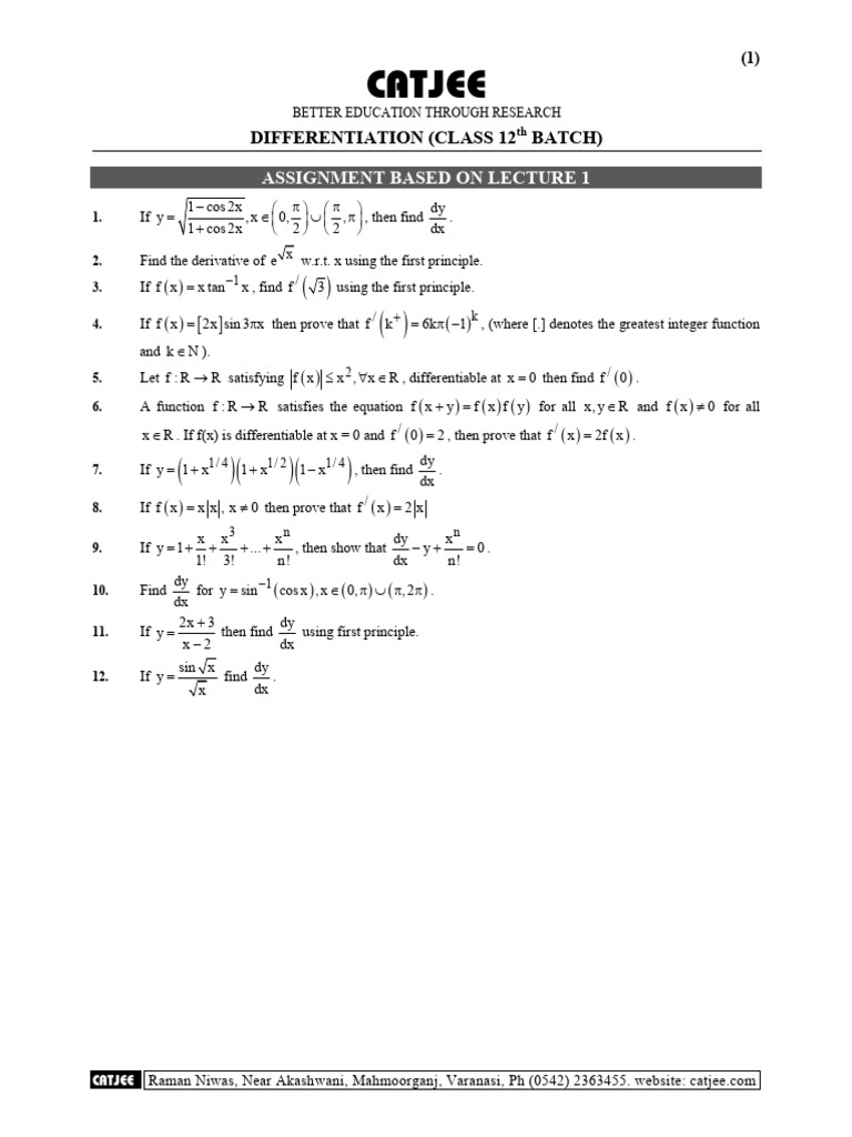 Differentiation Assignment Based On Lecture 1 | PDF