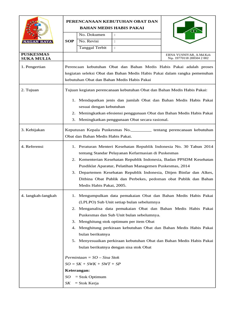 Sop Perencanaan Obat Dan BMHP | PDF