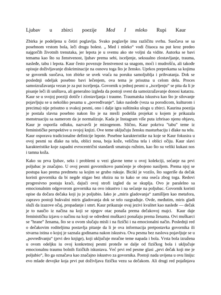 Ljubav U Zbirci Poezije Med I Mleko Rupi Kaur | PDF