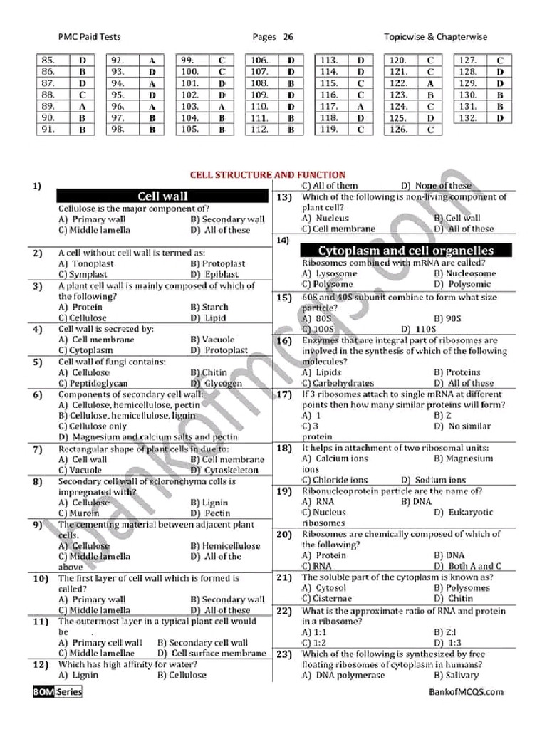 Cell Structure Mcqs (Bom Series) | PDF