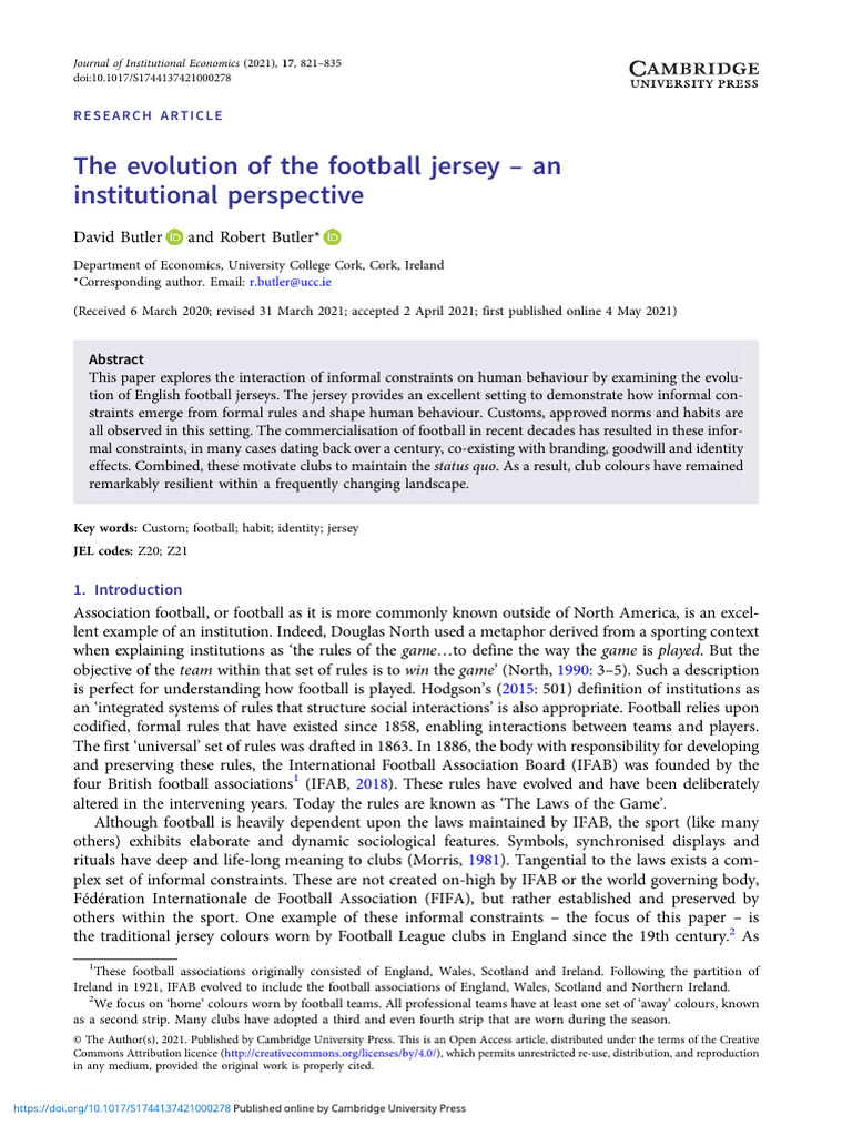 The Evolution of The Football Jersey An Institutional Perspective | PDF