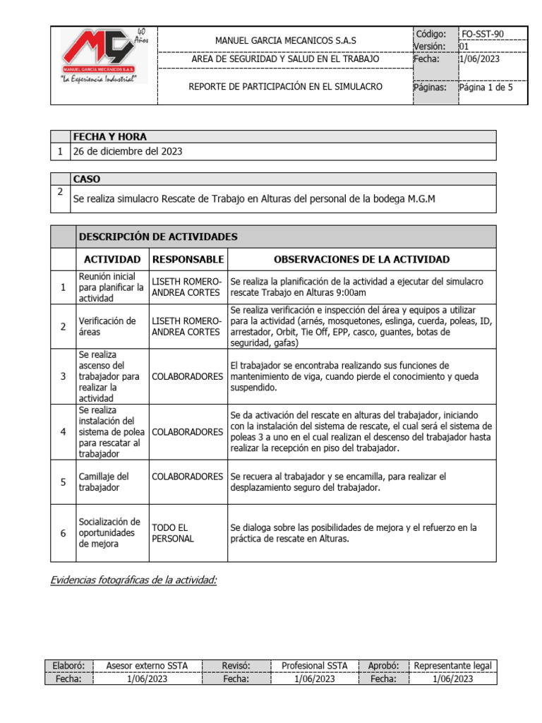 FO-SST-90 Formato Reporte Simulacro Alturas | PDF