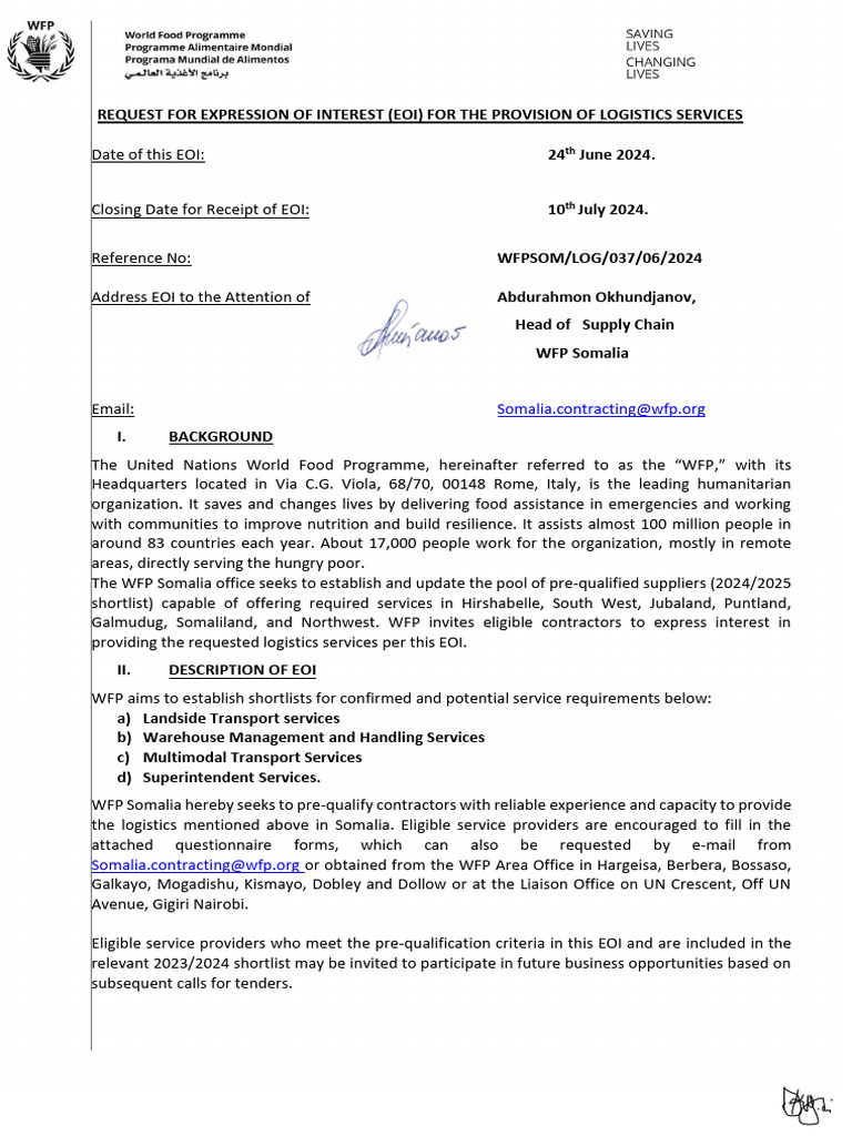 Eoi - Provision of Logistics Services | PDF
