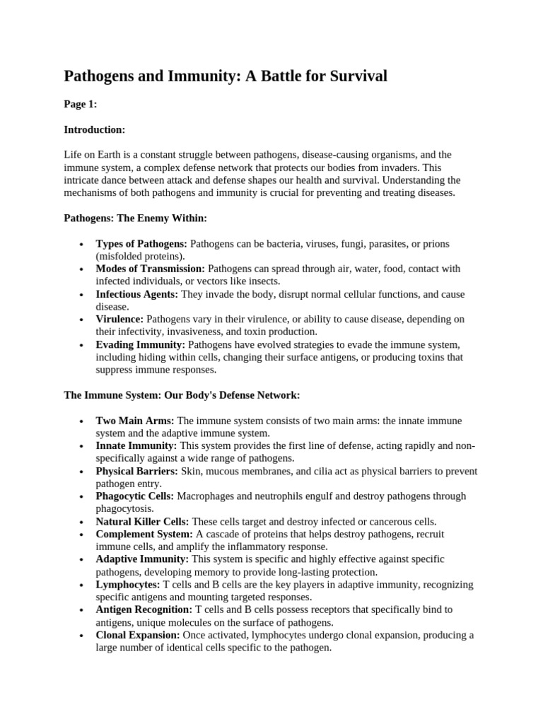 Pathogens and Immunity Notes | PDF | Immune System | Pathogen