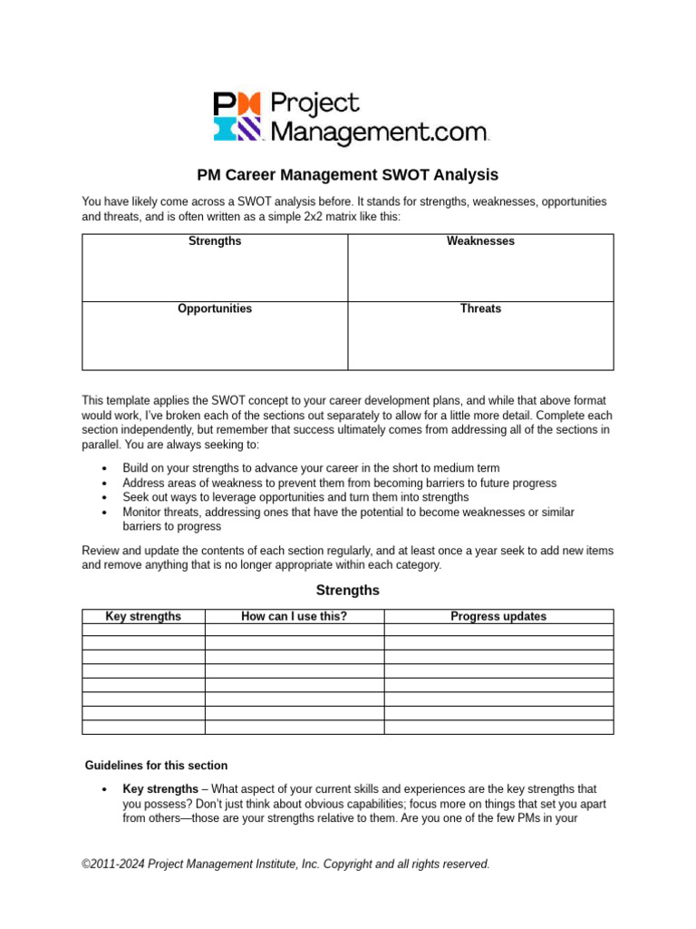 Pmi Career Management Swot Analysis Pdf