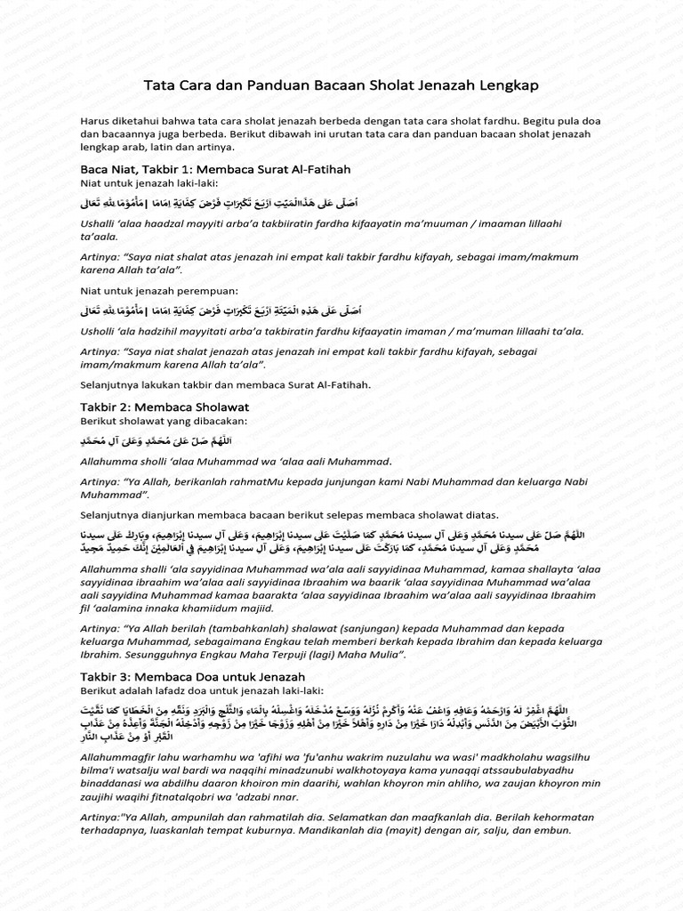 Tata Cara Dan Panduan Bacaan Sholat Jenazah Lengkap | PDF