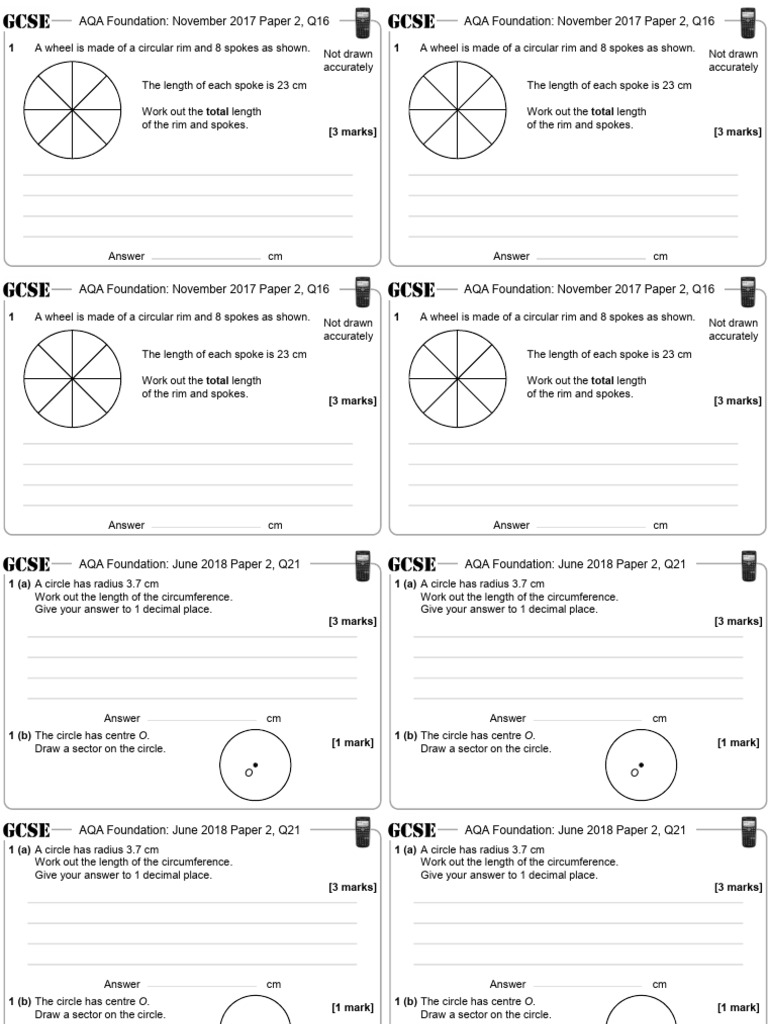 Circle Area Circumference Foundation GCSE Questions AQA Standard | PDF