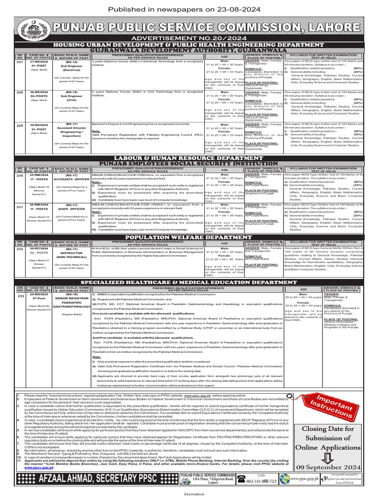 Advt No-20-2024 23-08-2024 X7 Version | PDF Advt No-20-2024 23-08-2024 X7 Version | PDF