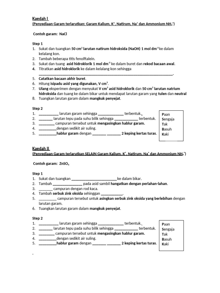 Nota Penyediaan Garam | PDF