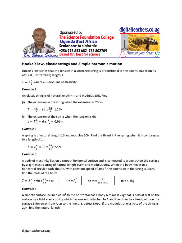 A Level Math Paper 2 Hookes Law Elastic Strings and Simple Harmonic Motion | PDF