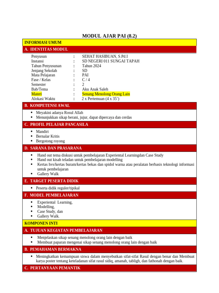 Modul Ajar PAI Kls 4 Genap | PDF