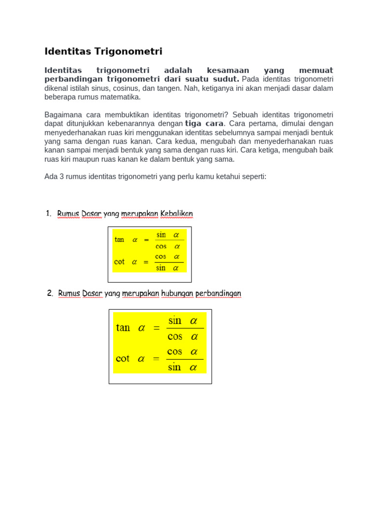 Identitas Trigonometri | PDF