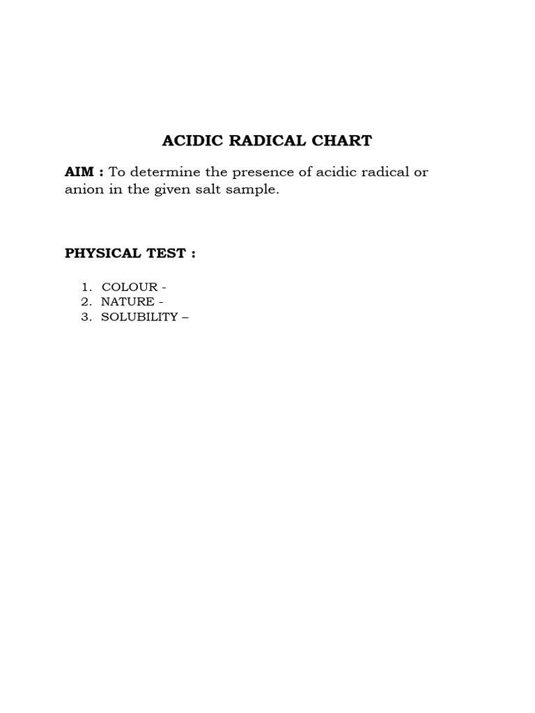 Acidic Radical Chart | PDF