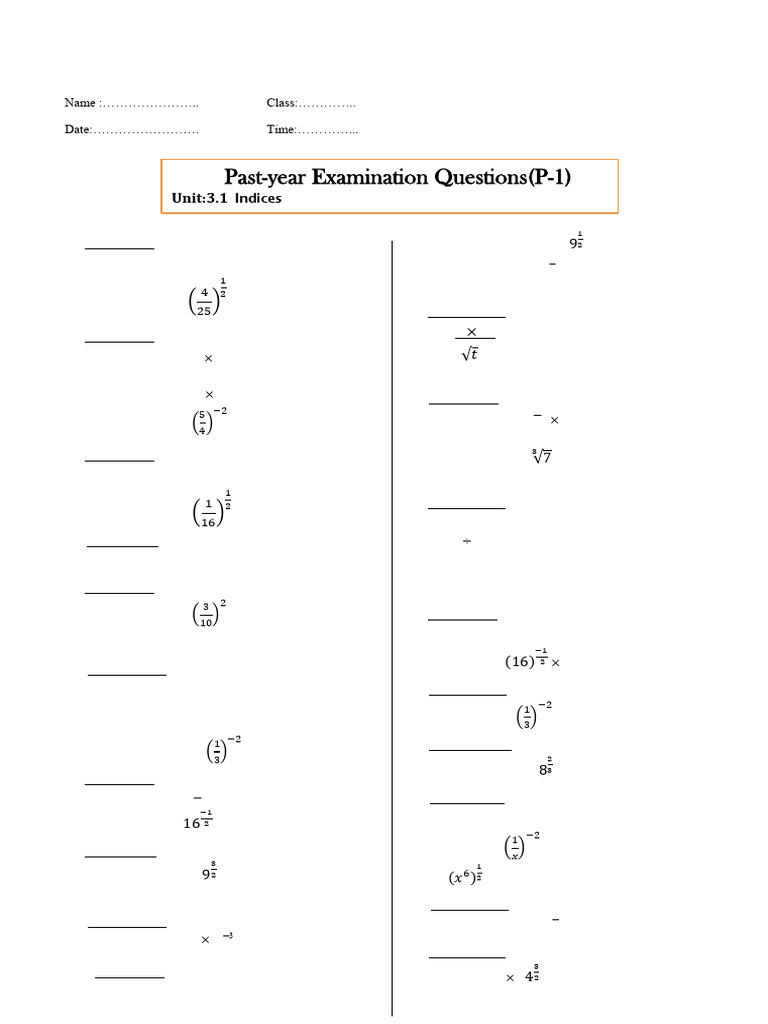 Worksheet # 1 (Indices) | PDF