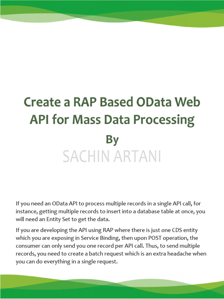 Create a RAP Based OData Web API for Mass Data Processing | PDF