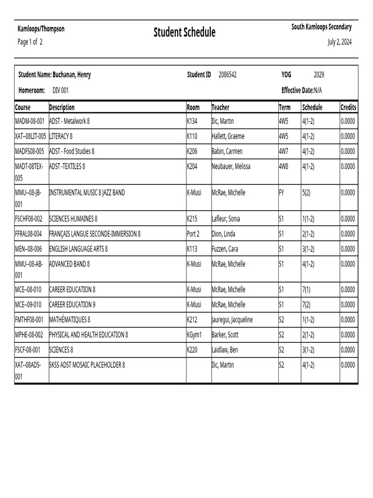 Student Schedules (Sheet) BY TERM - OLD | PDF