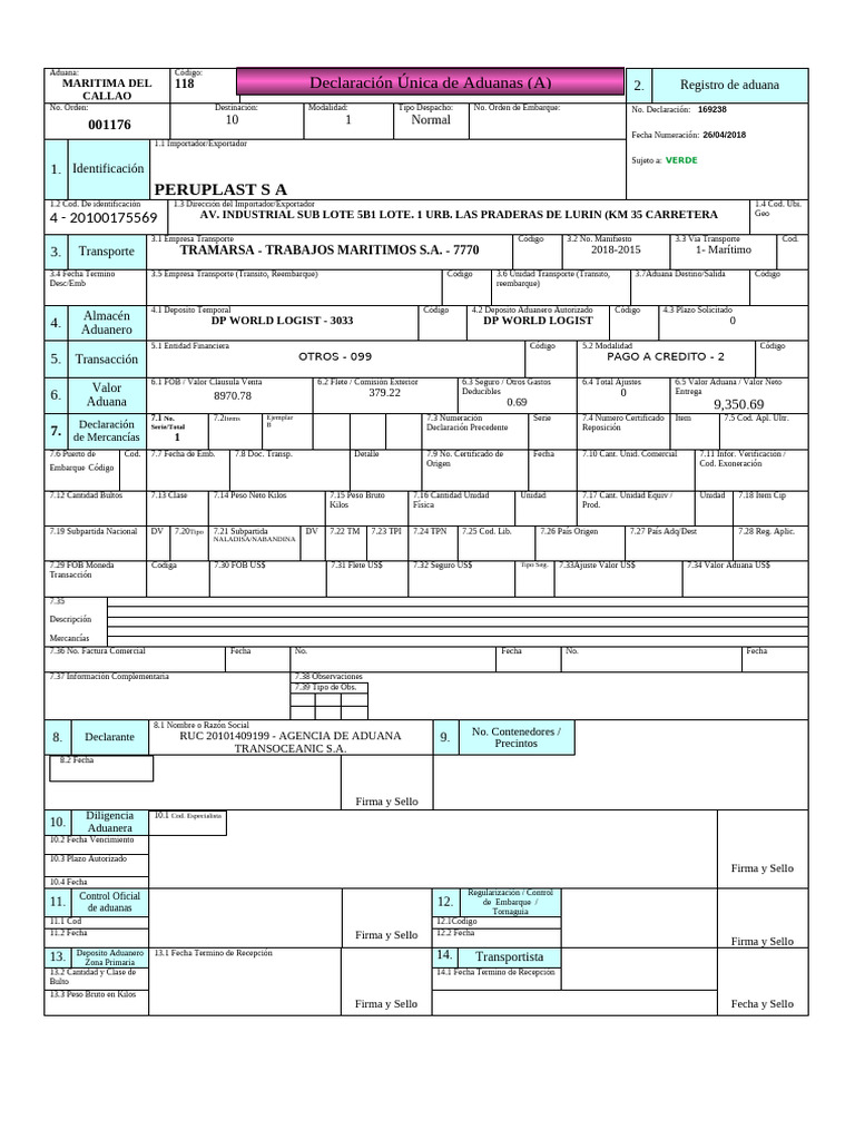 Aduana Formato A-DAM | PDF