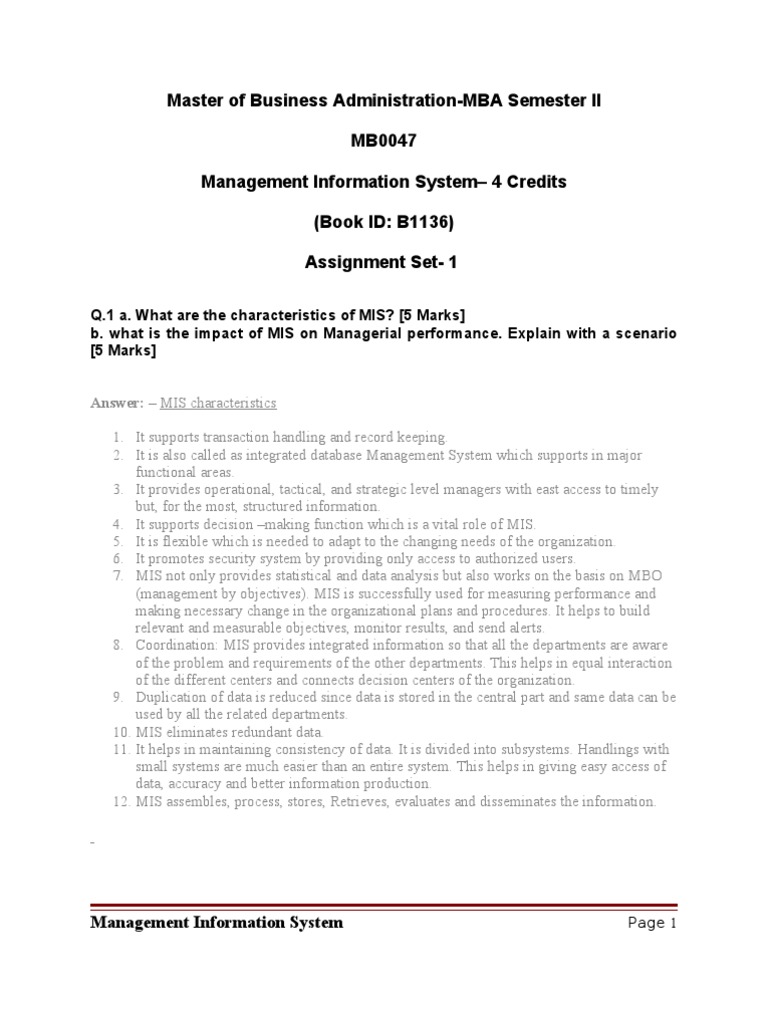 Master of Business Administration-MBA Semester II MB0047 Management Information System - 4 ...