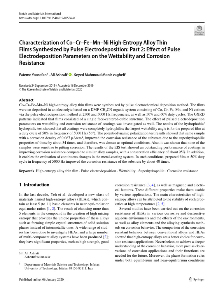 Co-Cr-Fe-Mn-Ni High Entropy Alloy Thin Films Synthesized by Pulse Electrodeposition | PDF