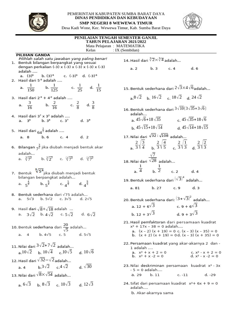 PTS1 Mat9 - 2020 | PDF