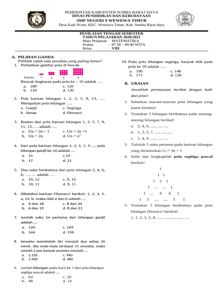 PTS1 Mat8 - 2020 | PDF