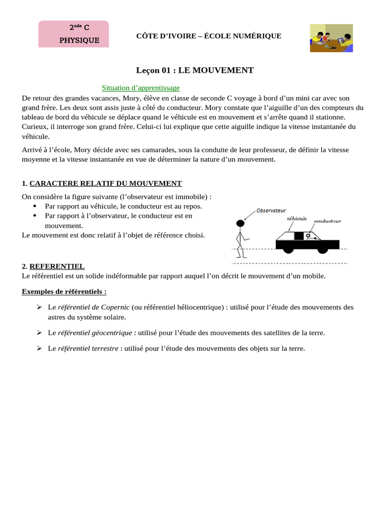 Leçon 01 Le Mouvement Validé | PDF