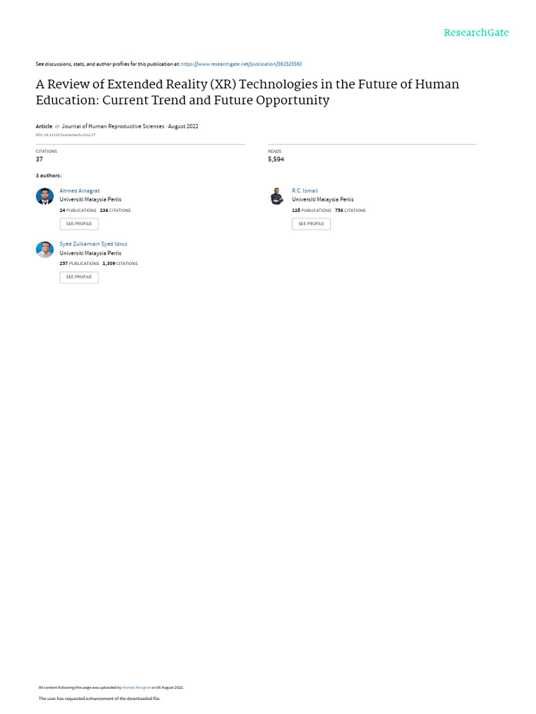 A Review Of Extended Reality Xr Technologies In The Future Of Human Pdf