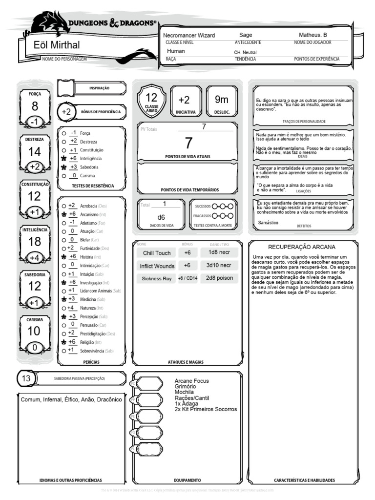 Ficha - Eöl Mirthal (M) | PDF