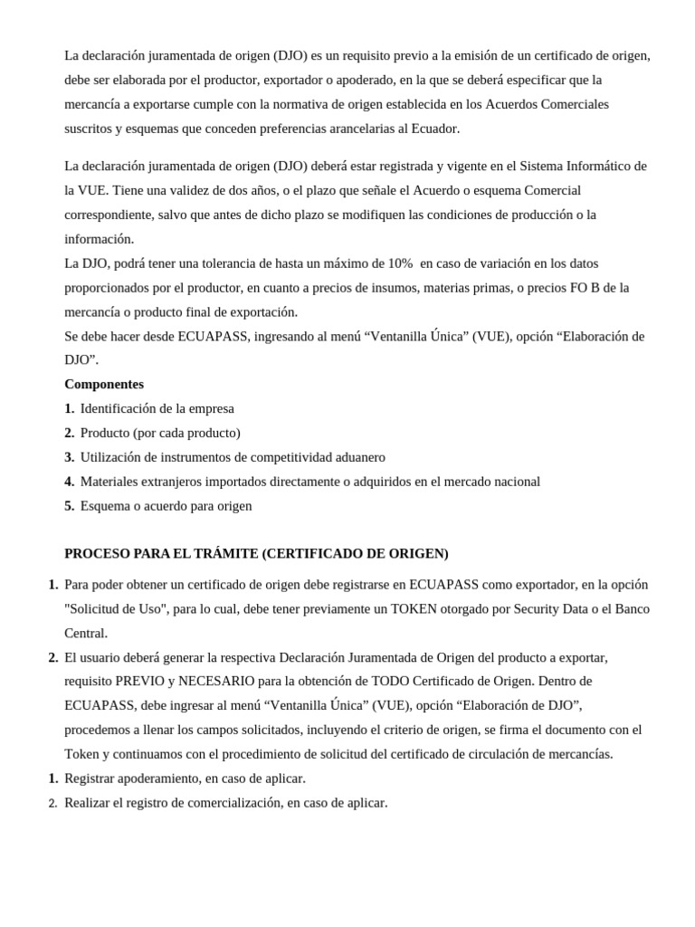 La Declaración Juramentada de Origen | PDF