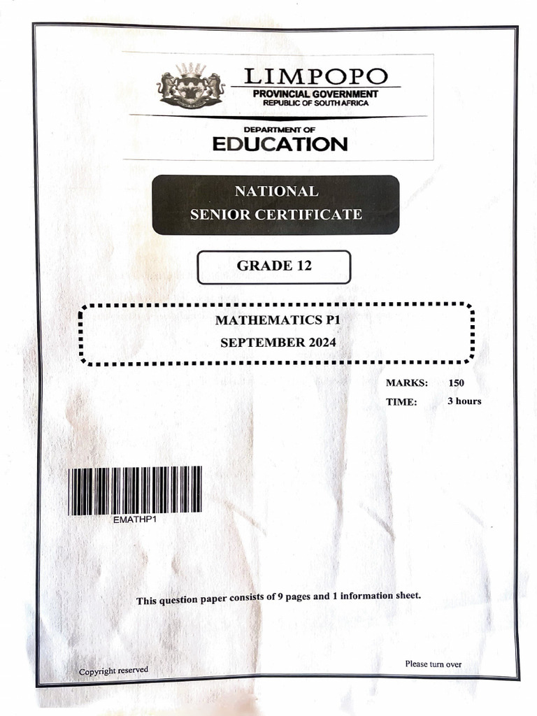 Mathematics P1 Sept 2024 Grade 12 Limpopo - 240823 - 140022 | PDF